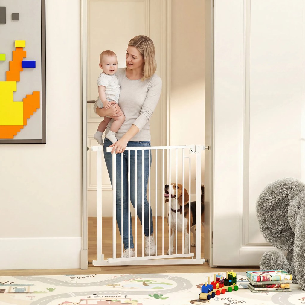 PawHut Schodišťová branka Bezpečnostní branka bez vrtání s automatickým zavíráním pro děti Kuchyňské schody 76-80 x 76 cm Bílá
