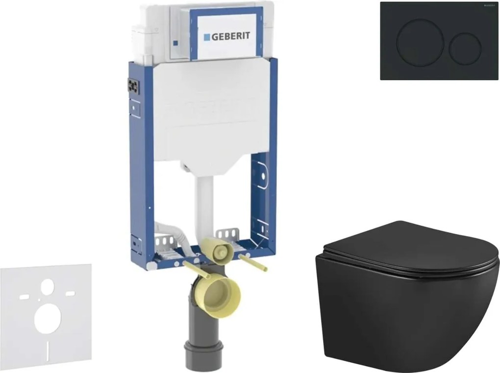 Geberit Kombifix - Set předstěnové instalace, klozetu Oudee a sedátka softclose, tlačítko Sigma20, matná černá/černá SANI15CA5505