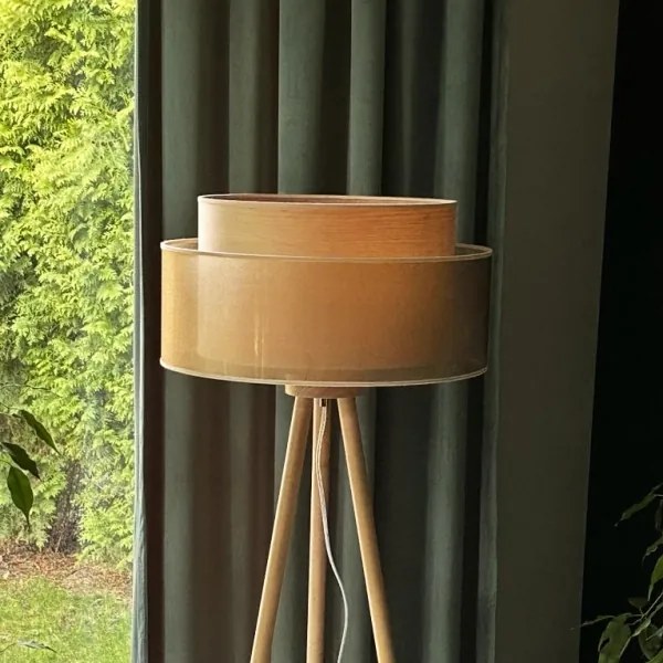 Duolla - Stojací lampa WOOD BOHO 1xE27/15W/230V pr. 45 cm měděná/hnědá/béžová