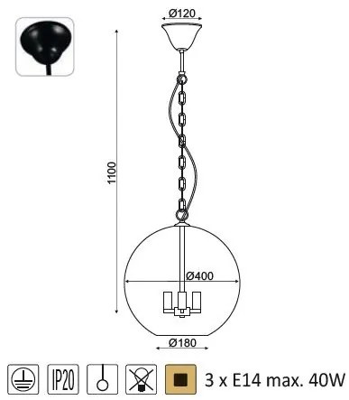 ACA DECOR Závěsné svítidlo NESTOR max. 3x40W/E14/230V/IP20