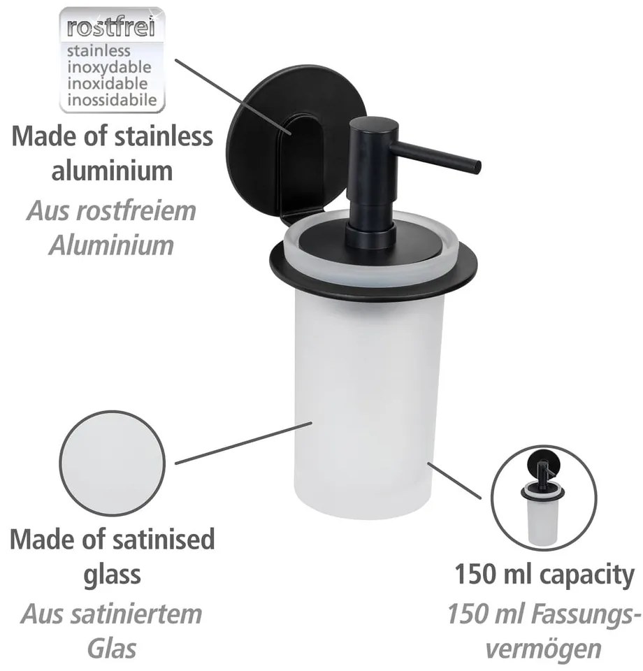 Matně černý samodržící skleněný dávkovač mýdla 150 ml Bivio – Wenko