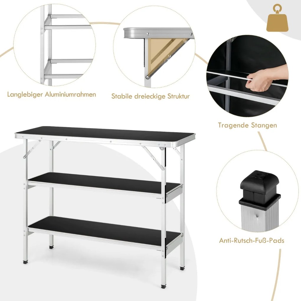 Costway Skládací hliníkový kempingový stůl se 2 patry Camping Cabinet, černý