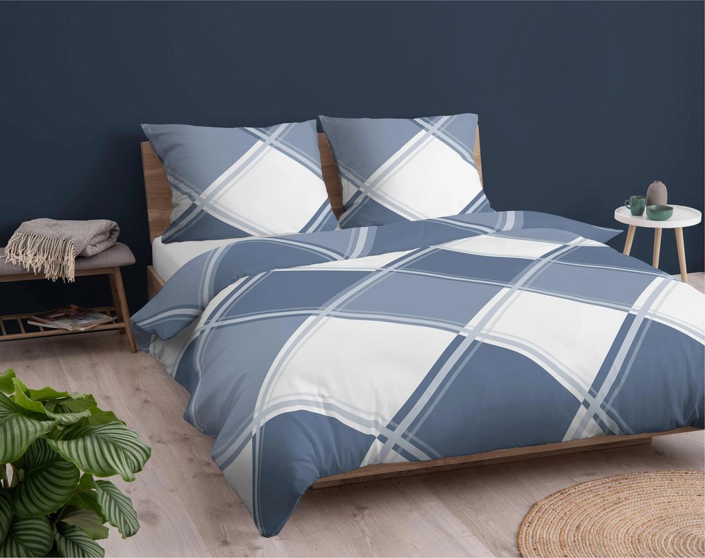 Detexpol Flanelové povlečení 220x200 modrá kostka 4955 B Flanel 2024