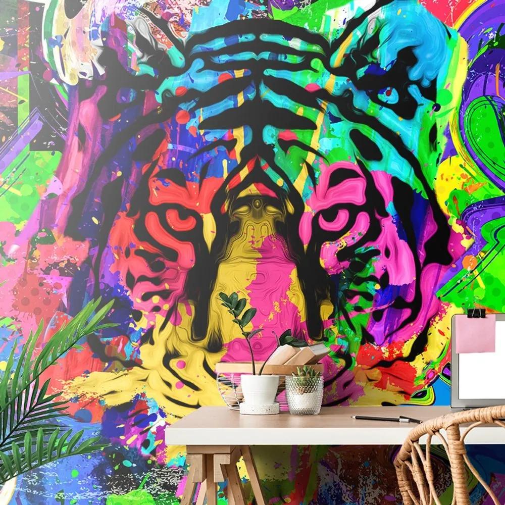 Samolepící tapeta barevná hlava tygra - 300x200 cm
