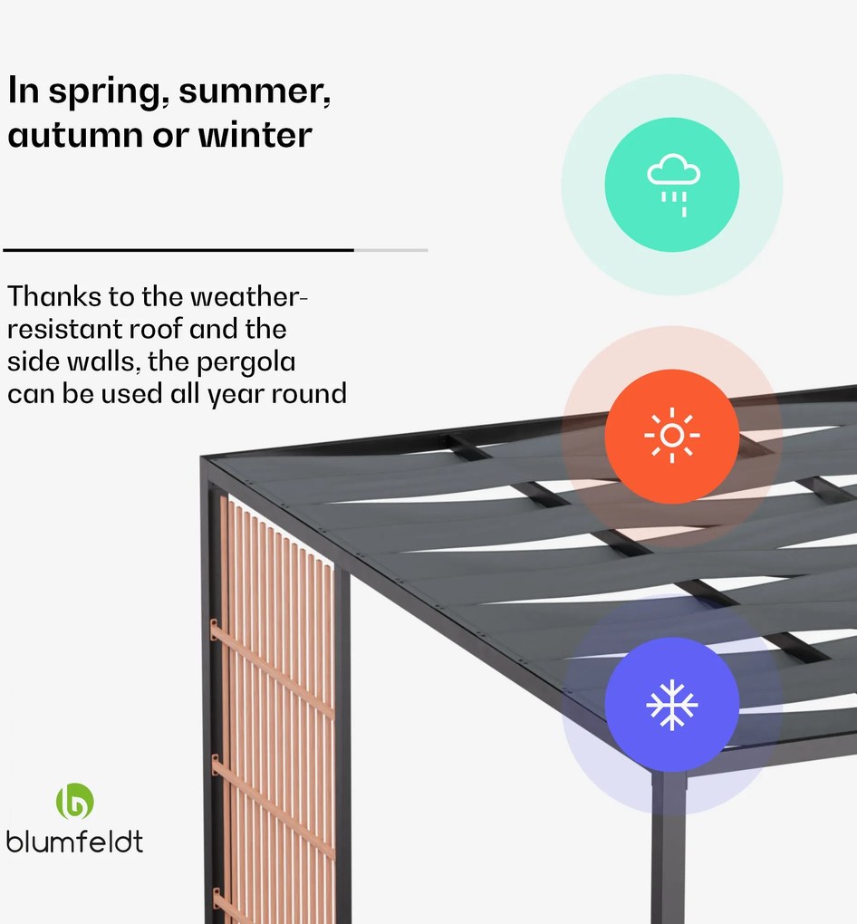 Blumfeldt Shade Cove Vert, pergola, 3 x 3 m, boční stěny, práškově lakovaná barva, odolná vůči povětrnostním vlivům