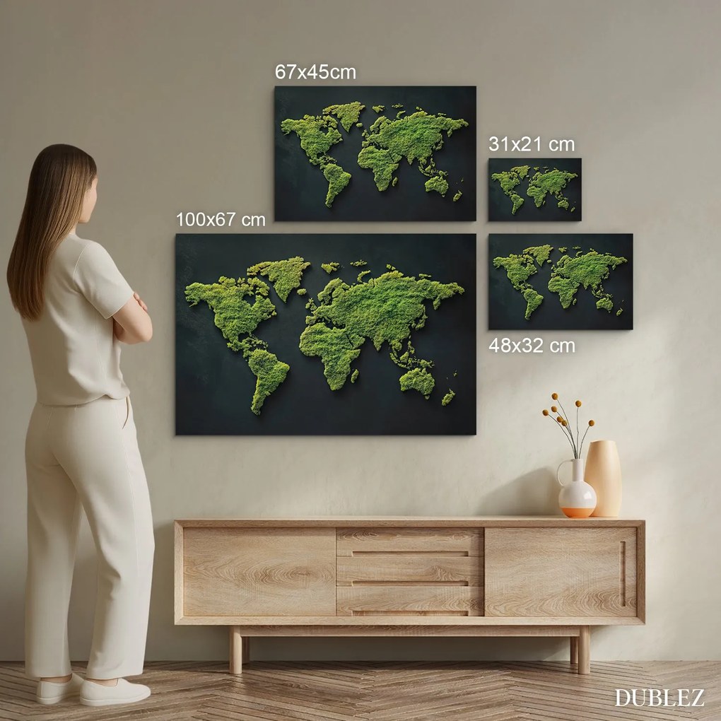 DUBLEZ | Dřevěný obraz - Mechová mapa světa | UV tisk, Premium