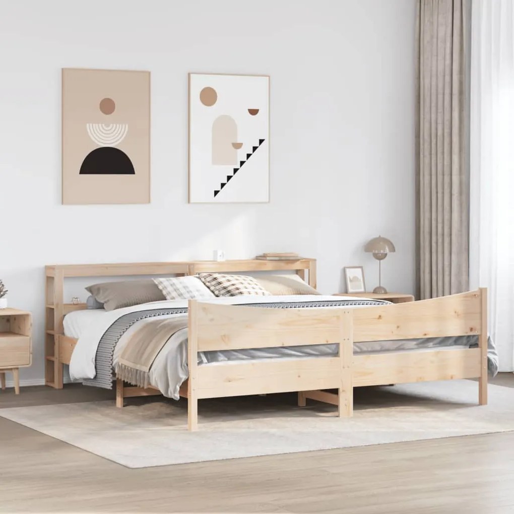 Rám postele s čelem 200 x 200 cm masivní borové dřevo 3306291