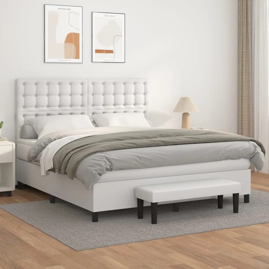 Box spring postel s matrací bílá 180x200 cm umělá kůže 3137678