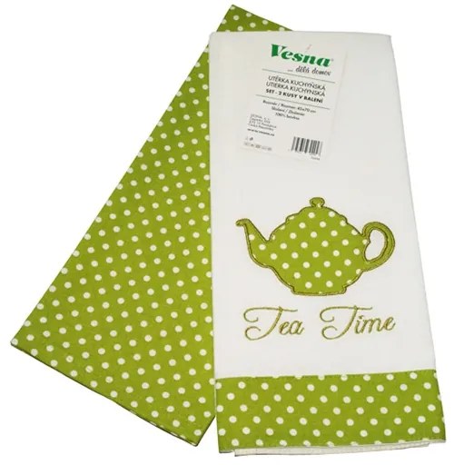 Vesna | Kuchyňské utěrky Tea Time zelené 45x70 cm 2 ks