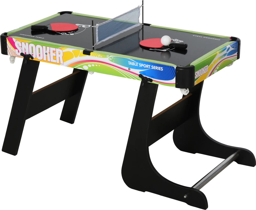 Skládací herní stůl HOMCOM 4v1 - Stolní fotbálek, Air Hockey, Pool, Ping Pong s příslušenstvím - 86,5x43,5x64 cm