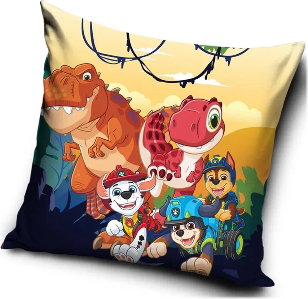 Velurový polštář Tlapková patrola: Dinosauří film - Paw Patrol: The Dino Movie - motiv Dinosauří výprava - 40x40 cm