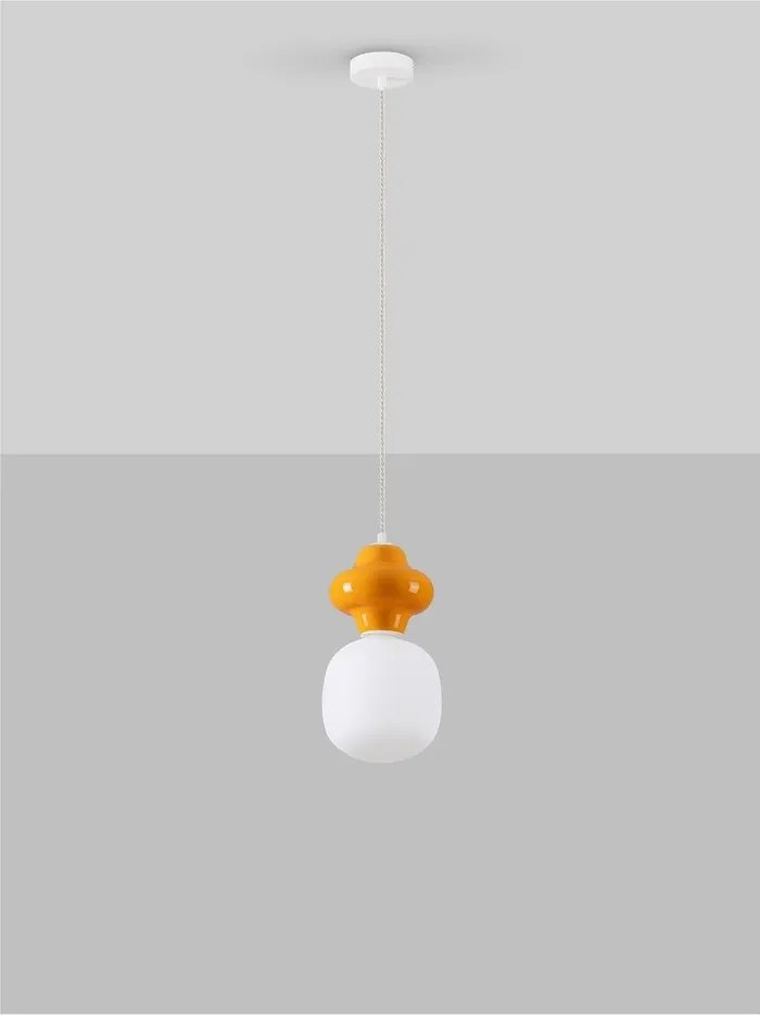 Bílé/oranžové keramické závěsné svítidlo se skleněným stínidlem ø 18 cm Clio – Nova Luce
