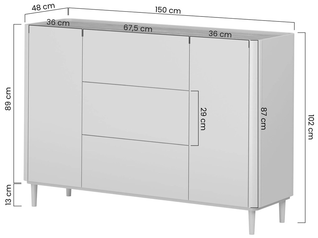 Komoda Elivo 150 cm na nožkách - kašmírová / dub olejovaný