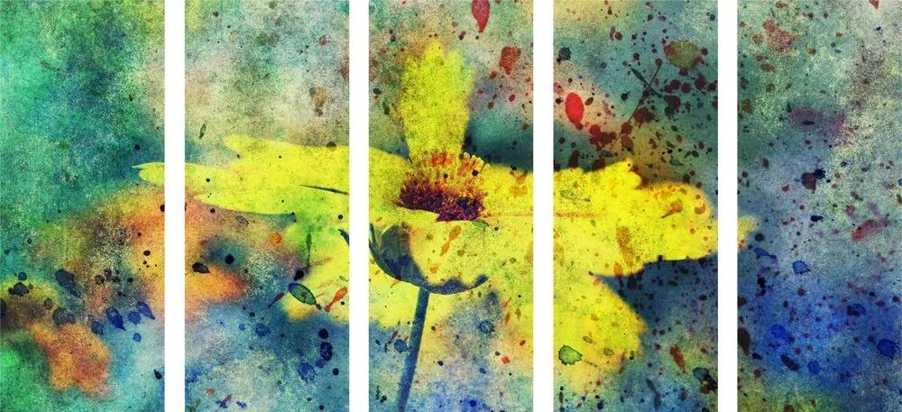 5-dílný obraz žlutý květ s vintage nádechem