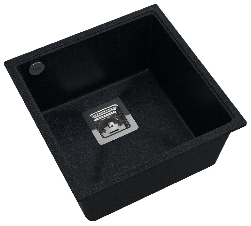 Sink Quality Argon 50, kuchyňský granitový dřez 420x420x225 mm + chromový sifon, černá skvrnitá-Brocade, SKQ-ARG.B.1KBO.50.X