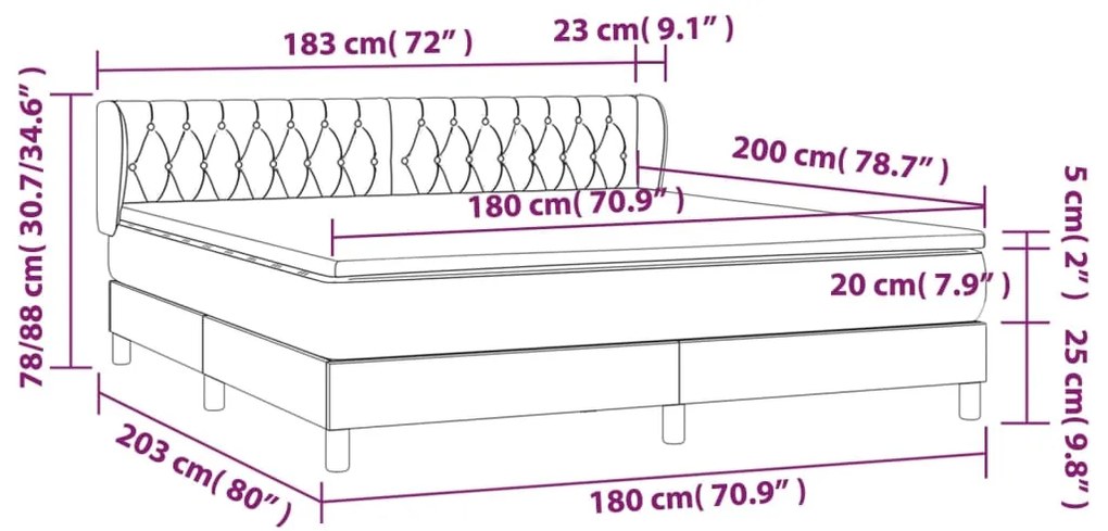 Box spring postel s matrací krémová 180x200 cm textil