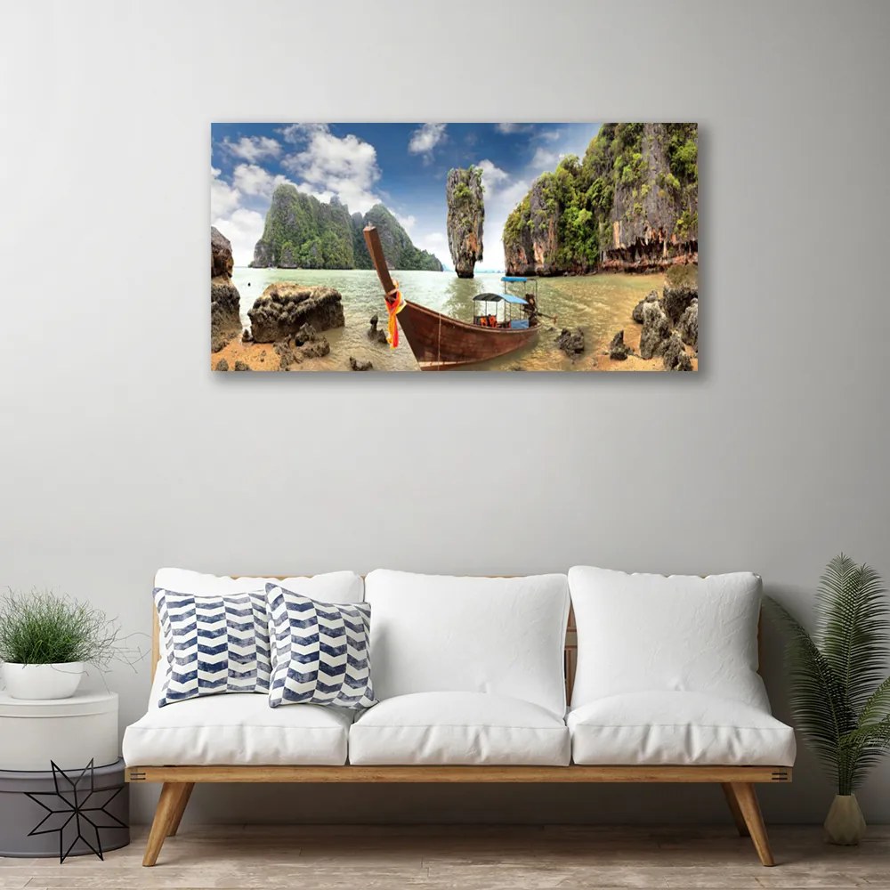 Obraz na plátně Loďka Kameny Krajina 120x60 cm