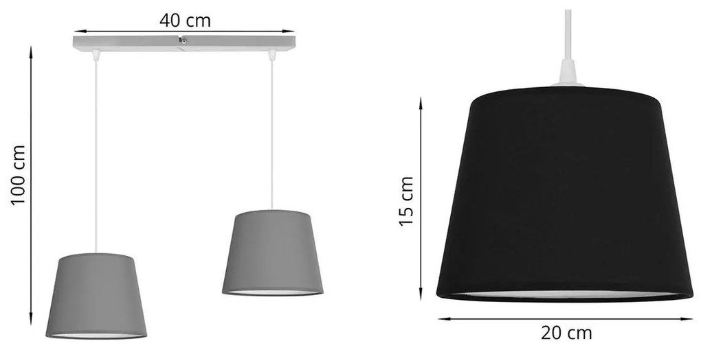 Závěsné svítidlo Milano, 2x textilní stínítko (mix 4 barev), (výběr ze 3 barev konstrukce)