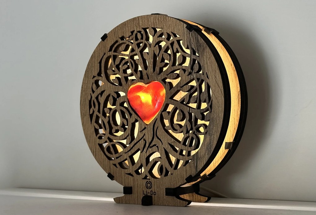 Li-Go "Strom života s achátovým srdcem" lampa s dvojitým podsvícením 20x22cm provedení povrchu: dub