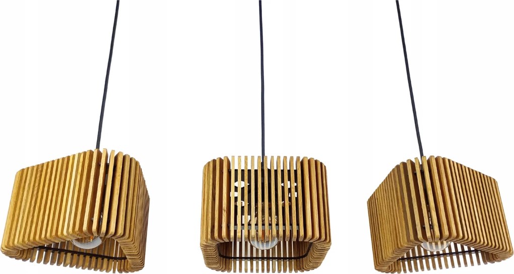 Moderní dubová lamelová závěsná lampa, sada trojitých lamp LTK3X20