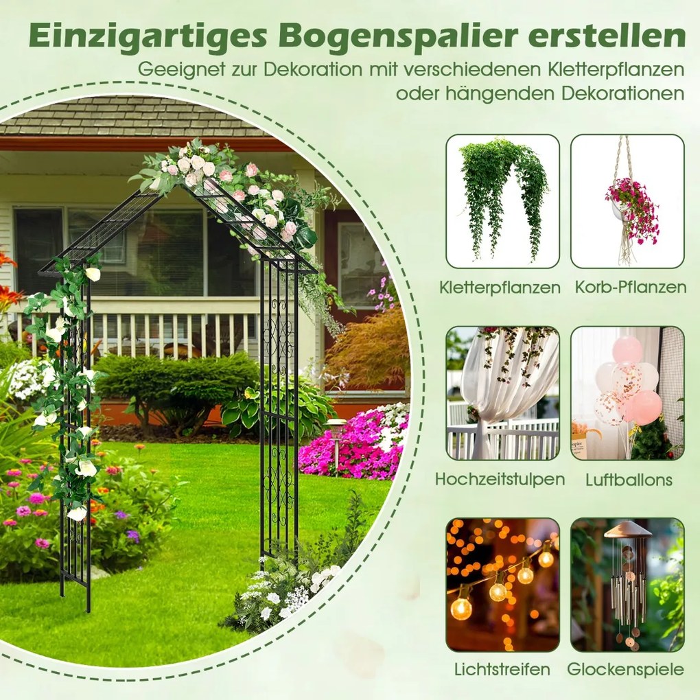 Costway Rose Arch Kovový zahradní oblouk pro popínavé rostliny Trellis – černý