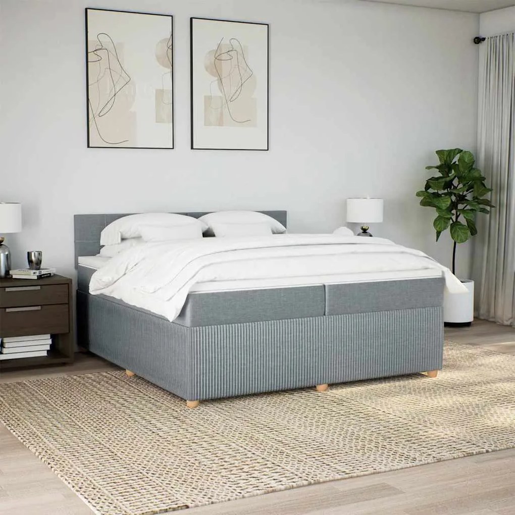 Box spring postel s matrací světle šedá 200 x 200 cm textil 3287563