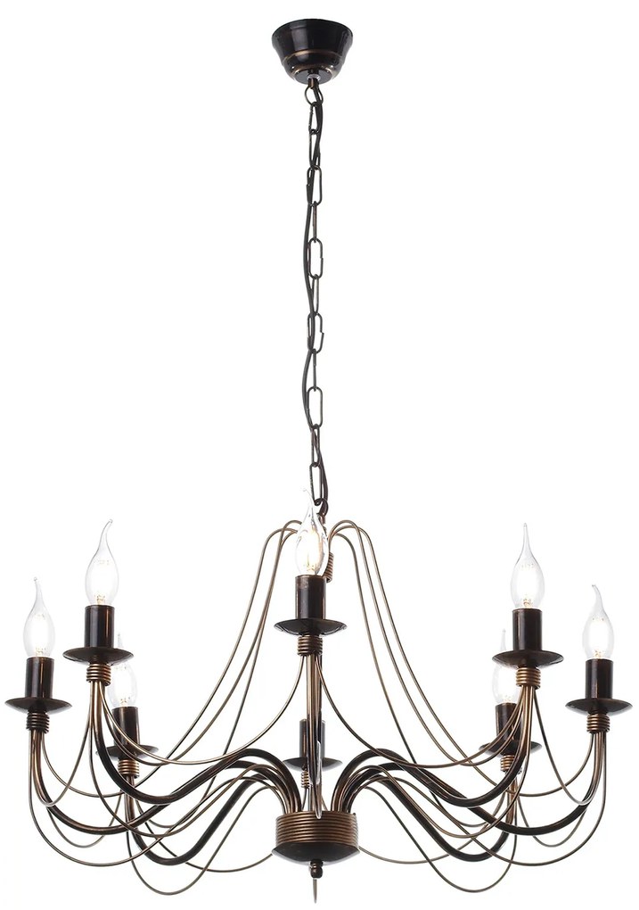 Light for home - Černý klasický lustr na řetězu s zlatou patinou na osm svíčková žárovky.  30308 "Isabella", 8x40W, E14, černá, zlatá