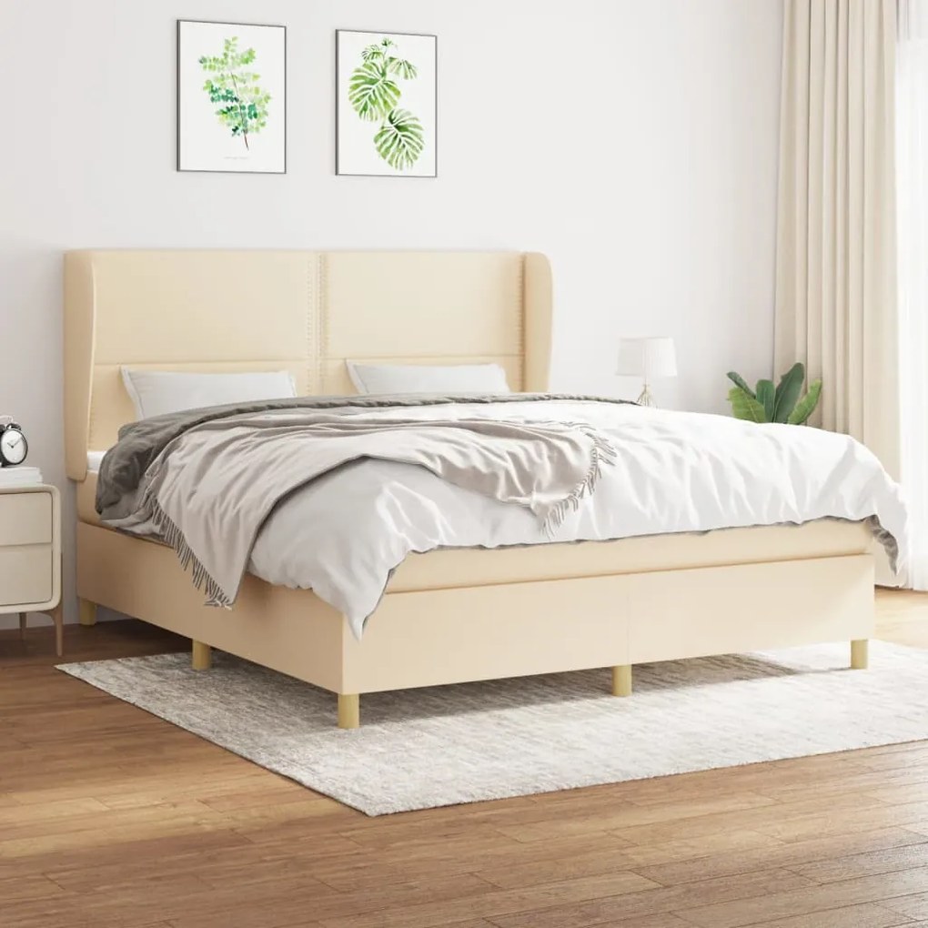 Box spring postel s matrací krémová 140x190 cm textil