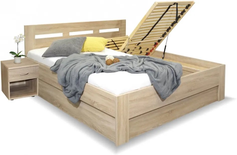Manželská postel s úložným prostorem Pegas , Dub Sonoma