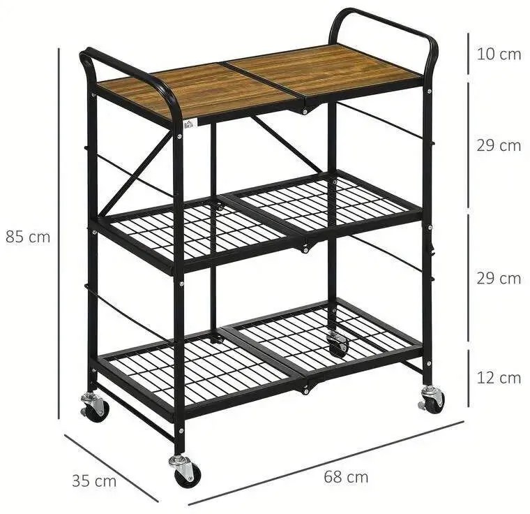 Servírovací stolek, kolečka, skládací, kov, dřevo, černá, hnědá, NoBi RONY