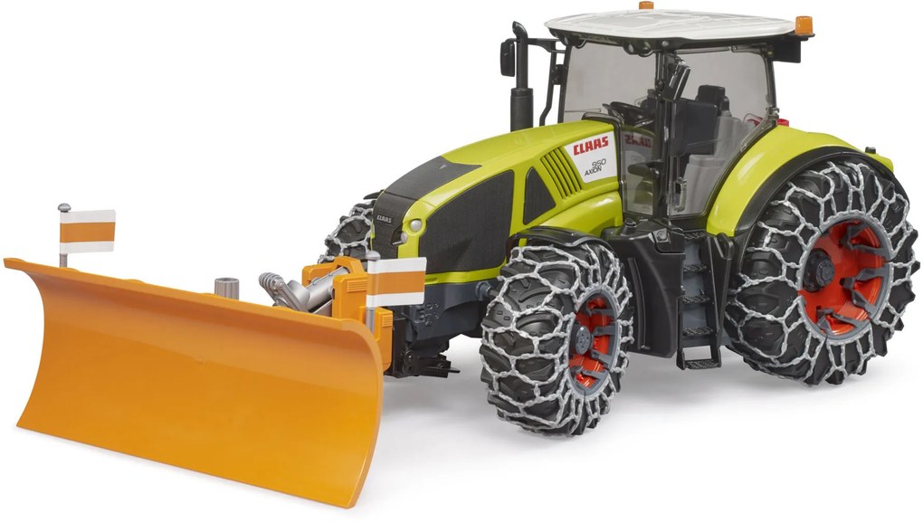 Bruder 03018 traktor claas axion 950 se sněžnou radlicí a řetězy