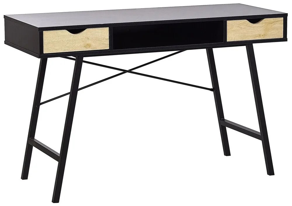 Psací stůl 120 x 48 cm černý se světlým dřevem CLARITA Beliani