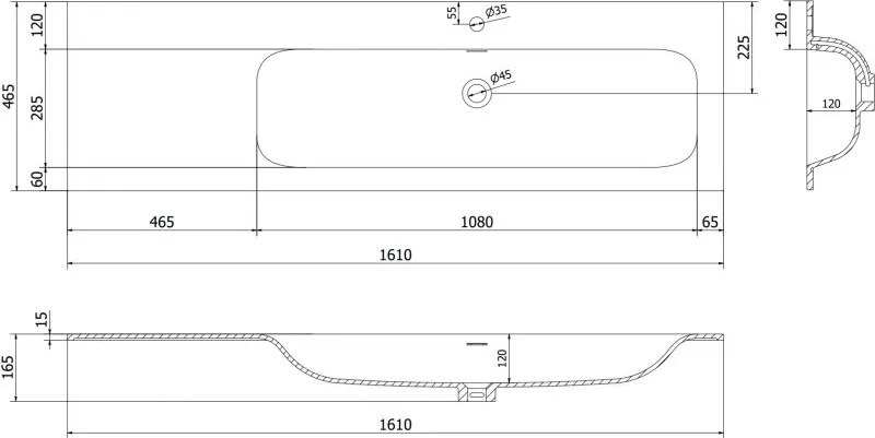 Mexen Vela, umyvadlo zapuštěné do desky, pravé, 161 × 46,5 cm, bílá matná, 25231601P