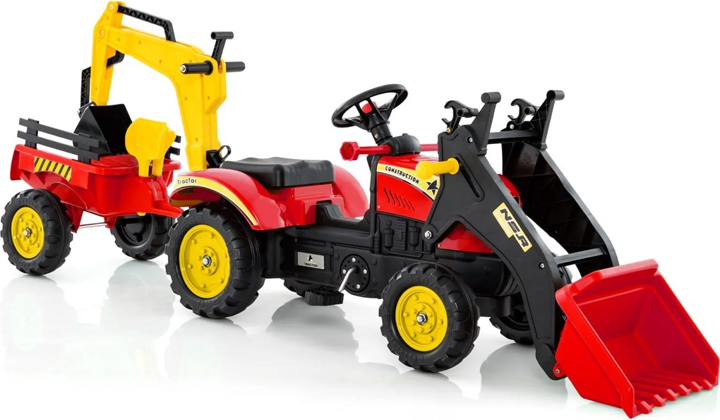 Costway 3-in-1 Rypadlo s pojezdem pro děti Buldozer s 6 koly Odnímatelný přívěs