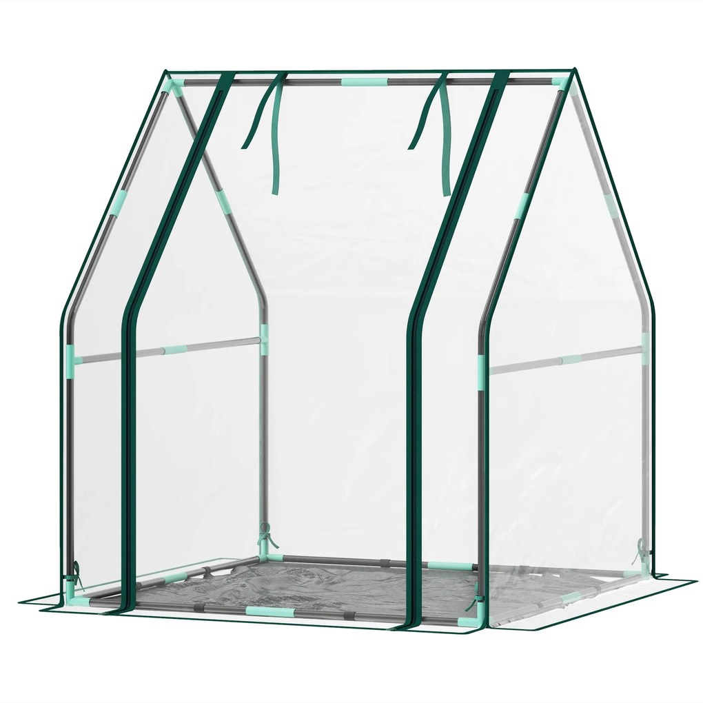 Outsunny Malý Skleník na Zahradu s Zipovým Dvířky, Voděodolný PE Textil, Ocelový Rám pro Pěstování Rostlin a Kvěin 90x90x105 cm Průhledný | Aosom