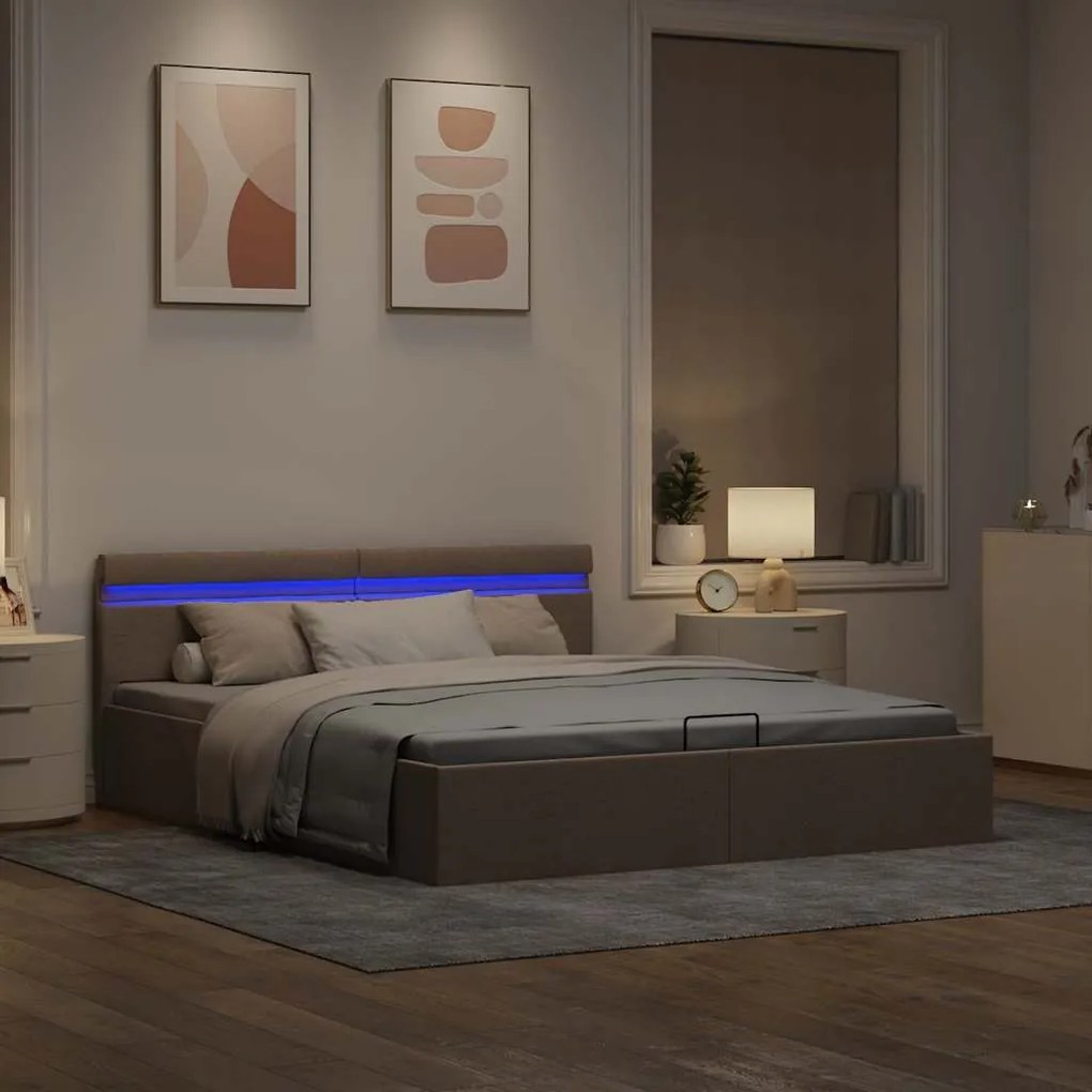 Rám postele s úložným prostorem LED taupe textil 160 x 200 cm 285628