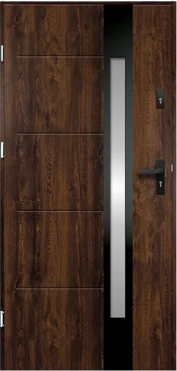 O.K. Doors® P55 Vchodové dveře Ariadna, 90 L, rozměr vč. zárubně: 1000 × 2070 mm, ocel, levé, ořech tmavý, prosklené