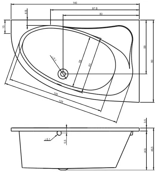 Riho Lyra vana 140 x 90 levá BA66