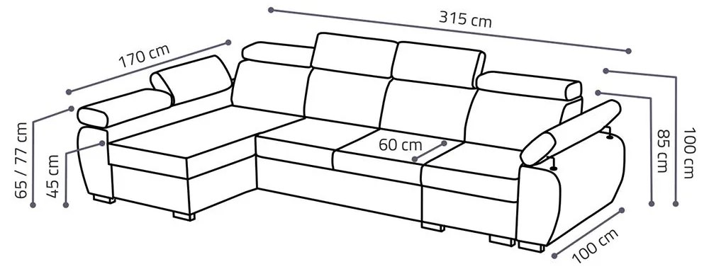 Sedací souprava BASTON | 170x315 cm | rozkládací + 2x úložný prostor | VÝBĚR TKANIN