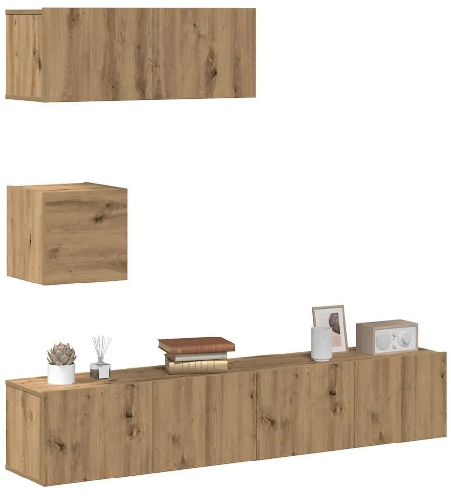 Sada 4 kusů nástěnné TV skříňka dub artisan kompozitní dřevo 3329156