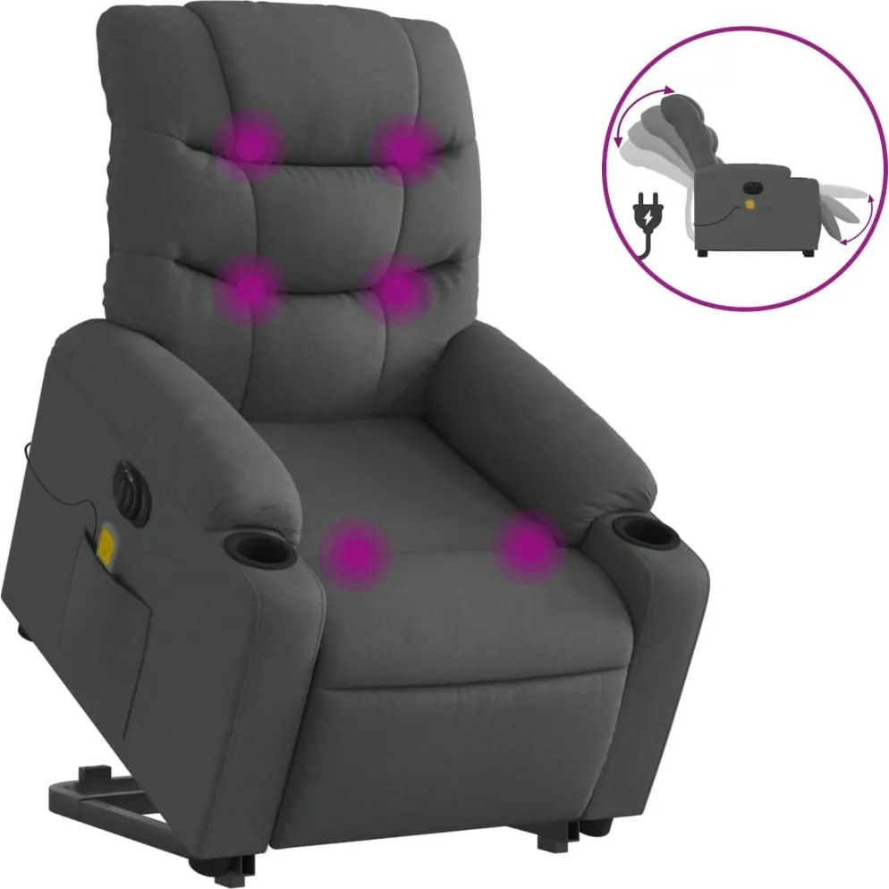 Elektrické zvedací masážní polohovací křeslo tmavě šedé textil 3206673