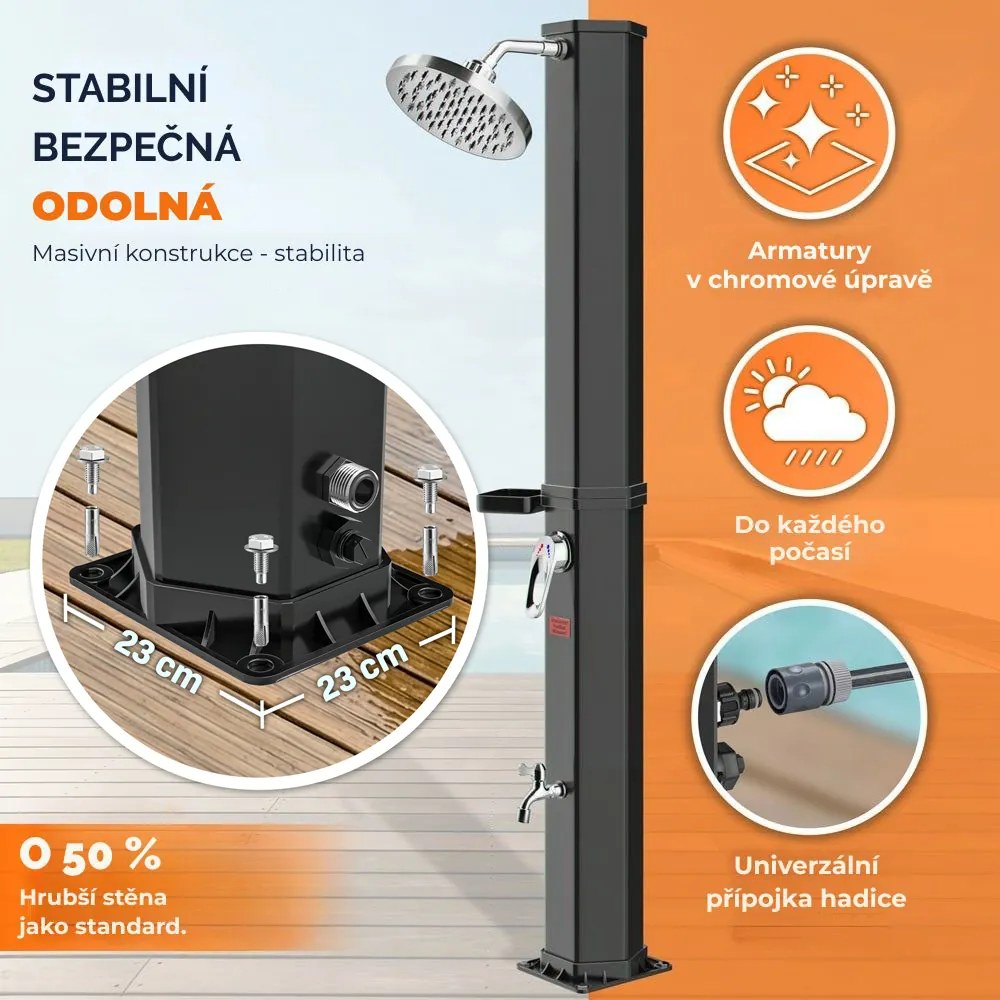 Solární sprcha s krytem HAVANA, 60 l, černá Casaria