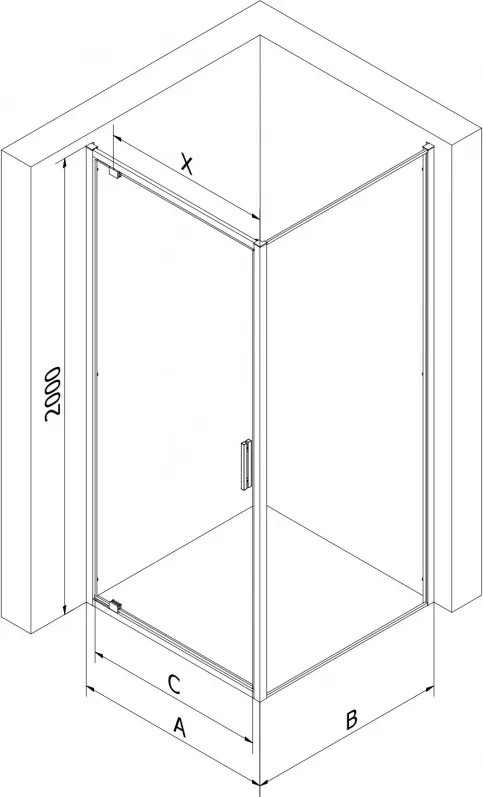 Mexen Exo, výklopný sprchový kout 70 x 85 cm, čiré sklo, zlatá, 8181-070-085-50-00