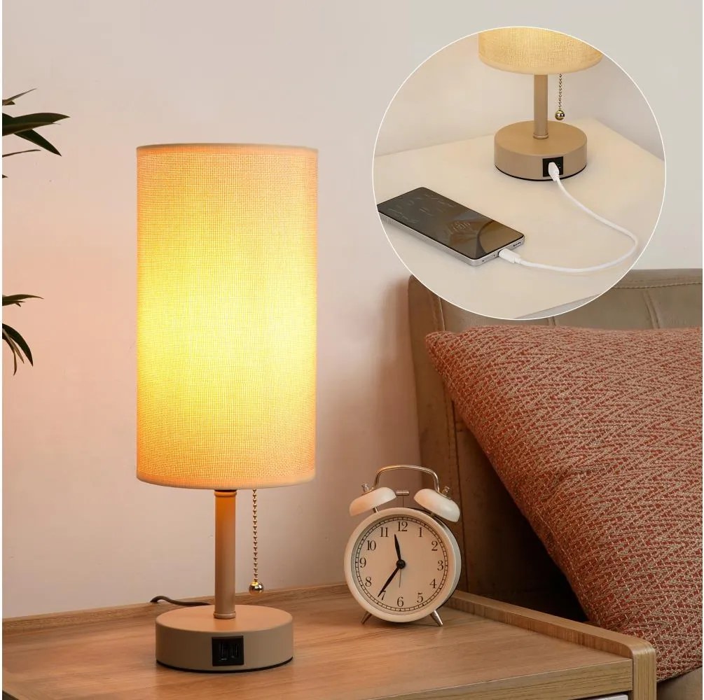 Brilagi - Stolní lampa s USB portem TABLON 1xE27/25W/230V béžová