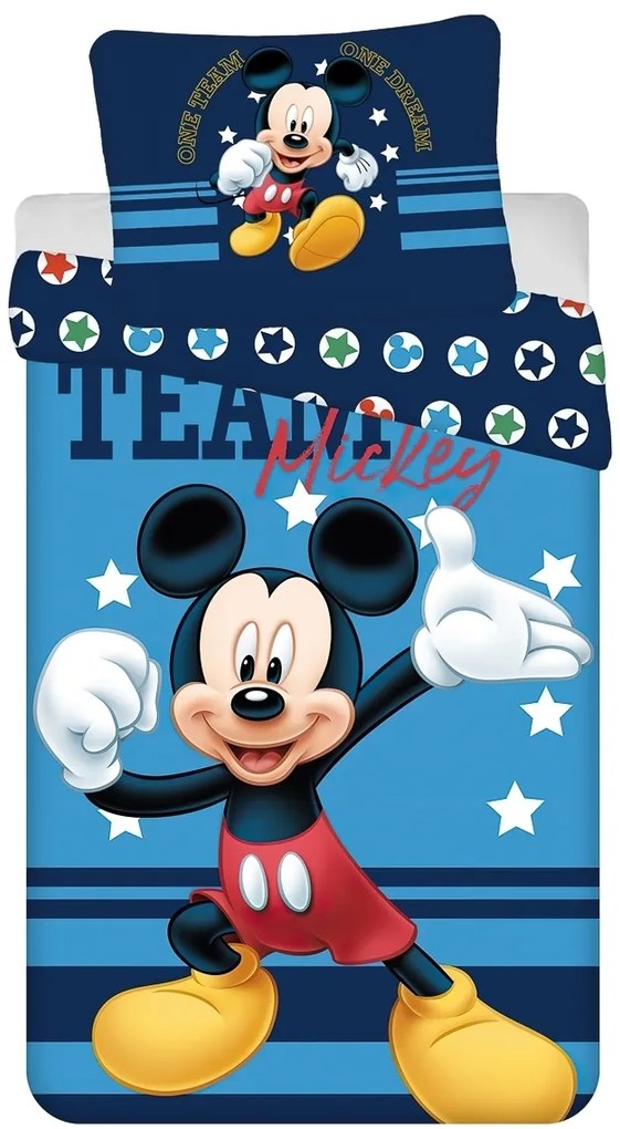 Jerry Fabrics povlečení MICKEY TEAM, Mickey Mouse na modré, bavlna hladká, 140x200cm + 70x90cm