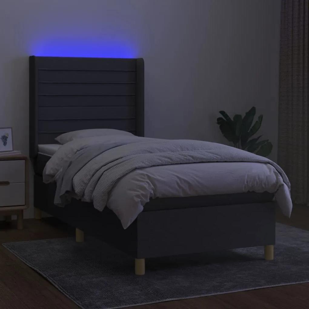 vidaXL Box spring postel s matrací a LED 100x200 cm textil [3138934] Barva: Tmavě šedá