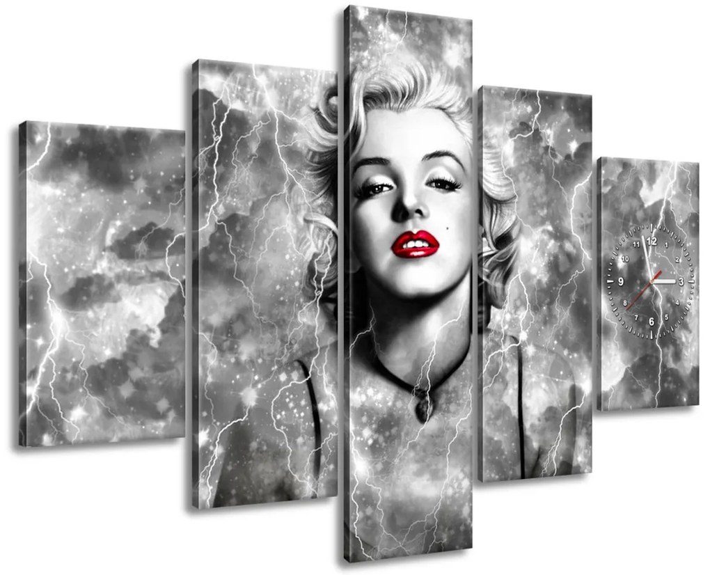 Gario Obraz s hodinami Elektrizující Marilyn Monroe - 5 dílný Rozměry: 150 x 70 cm