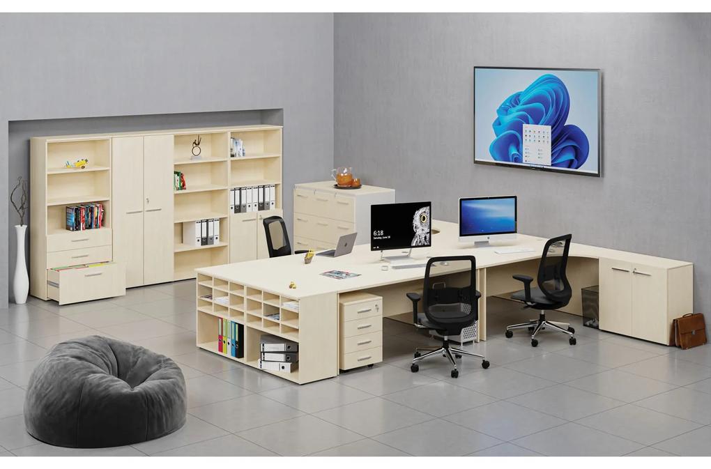 Kombinovaná kancelářská skříň PRIMO WOOD, dveře na 3 patra, 2128 x 800 x 420 mm, bříza