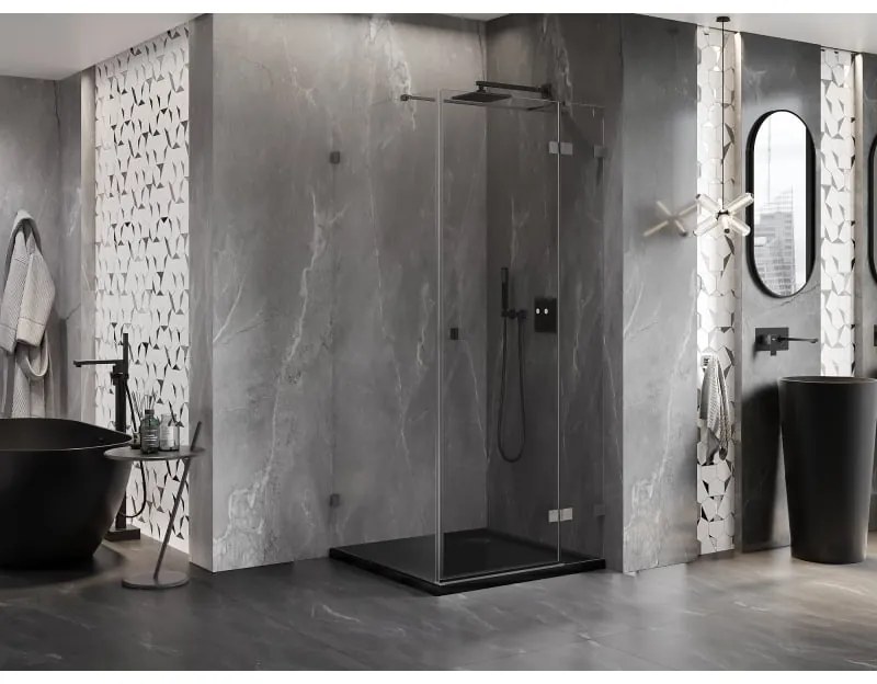 Mexen Lunar T, výklopný sprchový kout pravý 110 x 110 cm, 8mm čiré sklo, profil grafit broušený, 834T-110-110-66-00-P