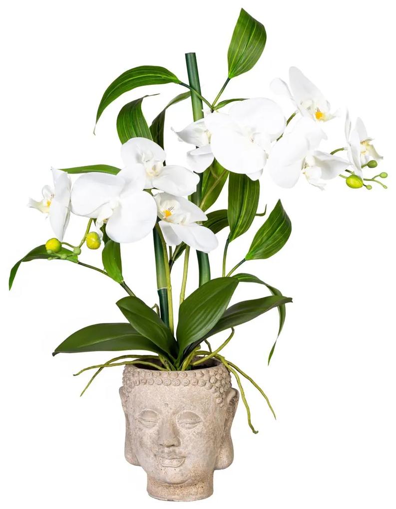 Gasper Umělá orchidej s bambusovým aranžmá v květináči Buddha, 60 cm, bílá